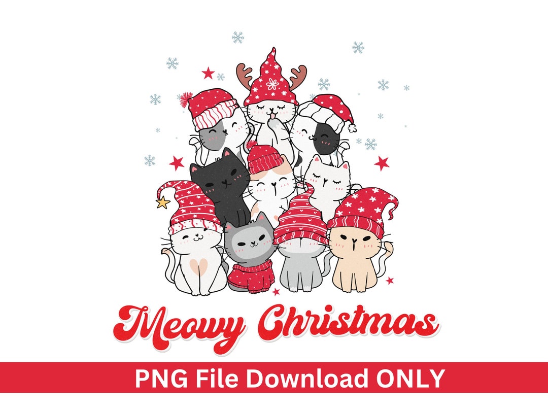Meowy Christmas Cat Clipart, Holiday PNG (digital Download) - Etsy