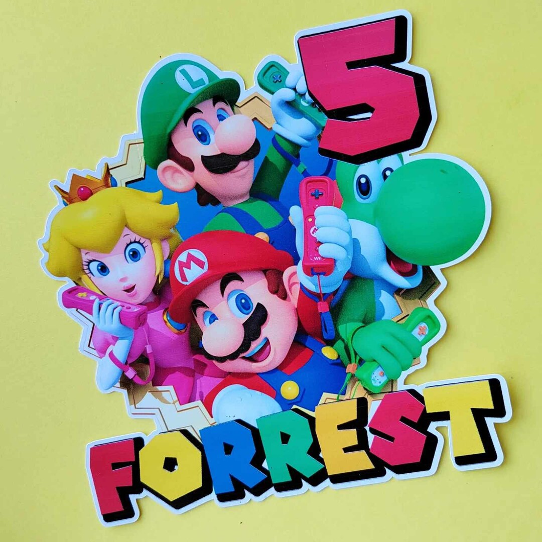 Mario Brothers Cake Topper Personalised Name Age Sturdy With Double ...