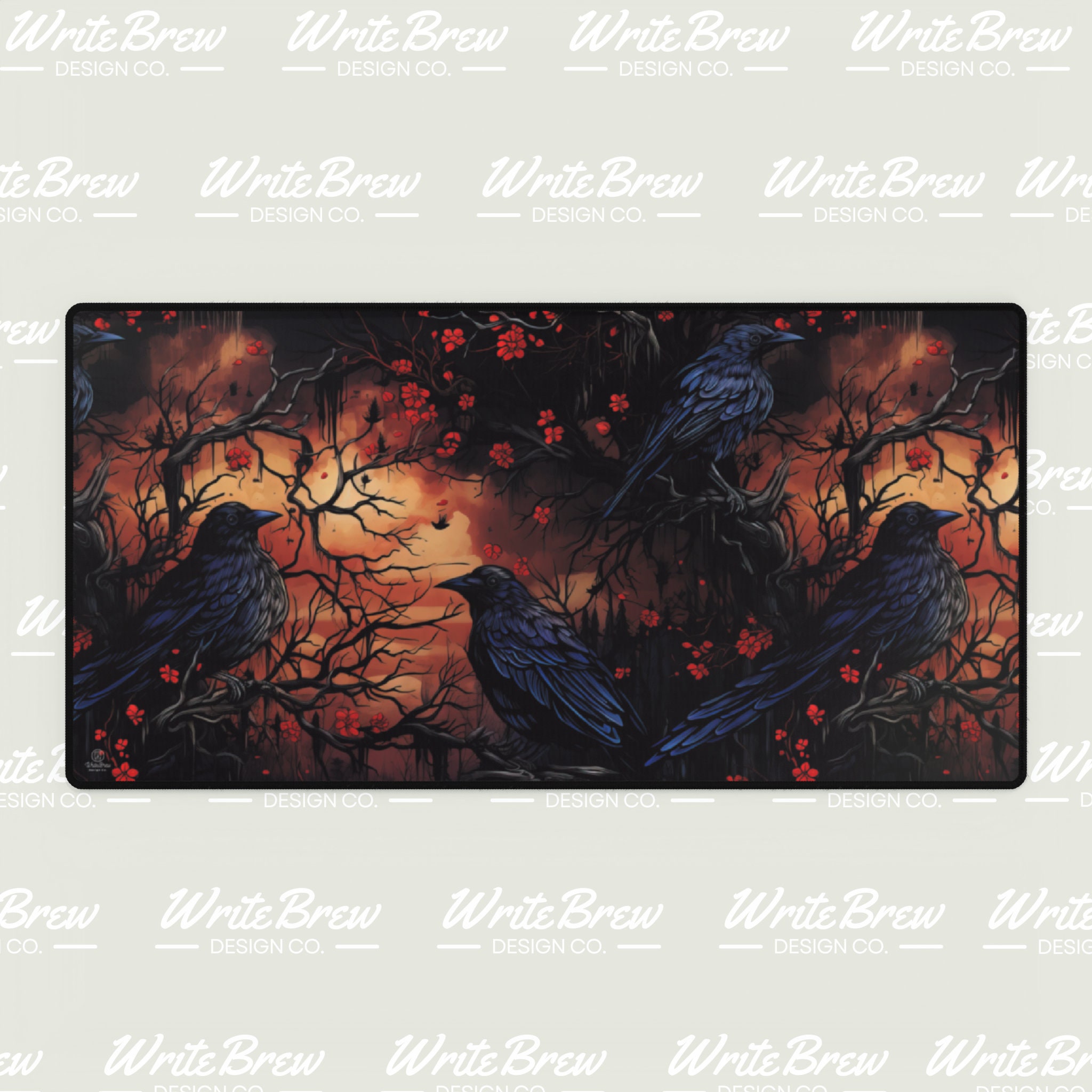 Gothic Raven Desk Mat I Dark Aesthetic Crow Mouse Pad I Red Vine Art ...