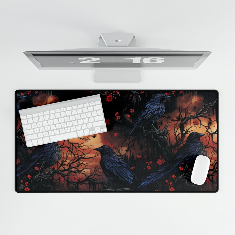 Gothic Raven Desk Mat I Dark Aesthetic Crow Mouse Pad I Red Vine Art ...