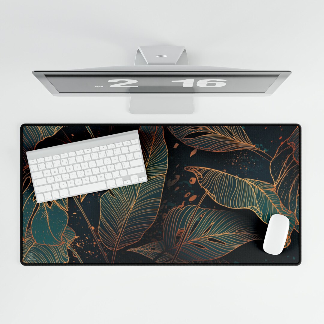 Palm Leaves Desk Mat I Copper and Teal Mouse Pad I Abstract Tropical ...