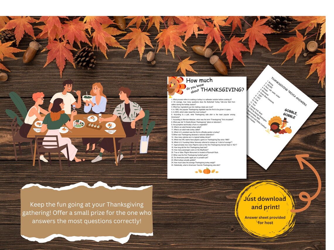THANKSGIVING TRIVIA, Thanksgiving Game, Thanksgiving Fun, Game for ...