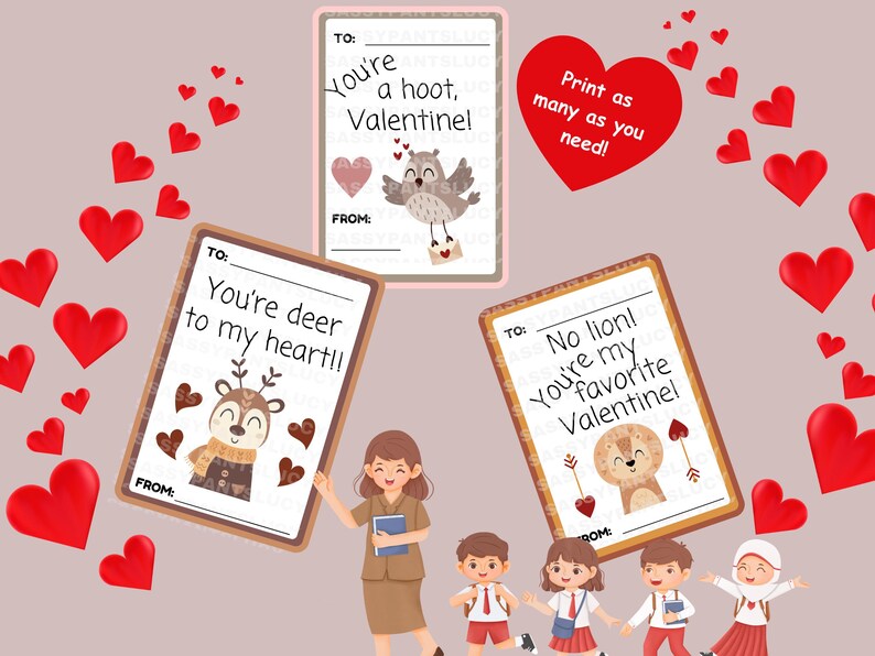 PRINTABLE Adorable WOODLAND Animals Valentines for Valentine Exchange ...