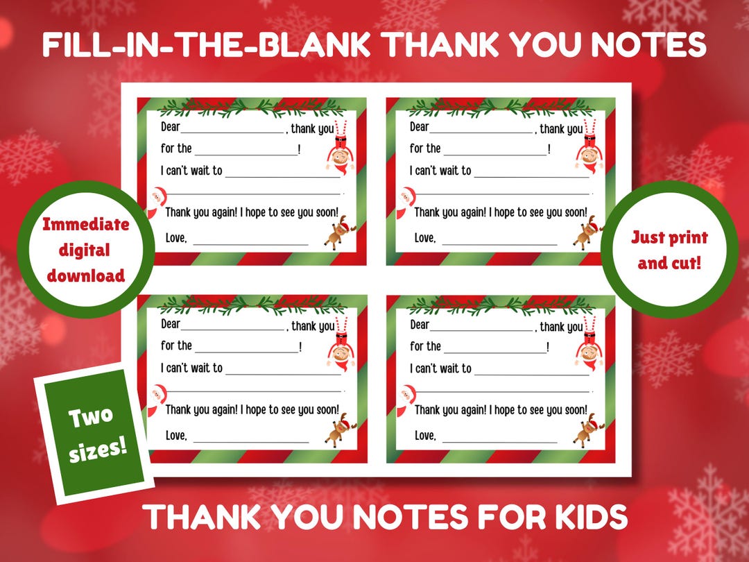 Kids Christmas Thank You Notes: Fill-in-the-blank Cards (digital ...