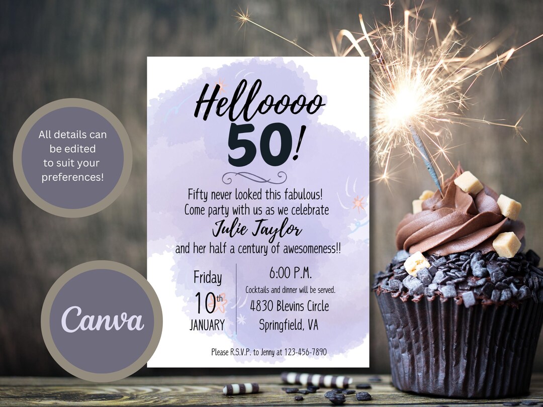 EDITABLE 50TH BIRTHDAY INVITATION, 50TH Birthday Party Invite, Digital ...