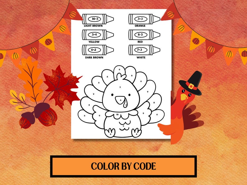 Thanksgiving Coloring Pages: Educational Color by Code (PDF) - Etsy