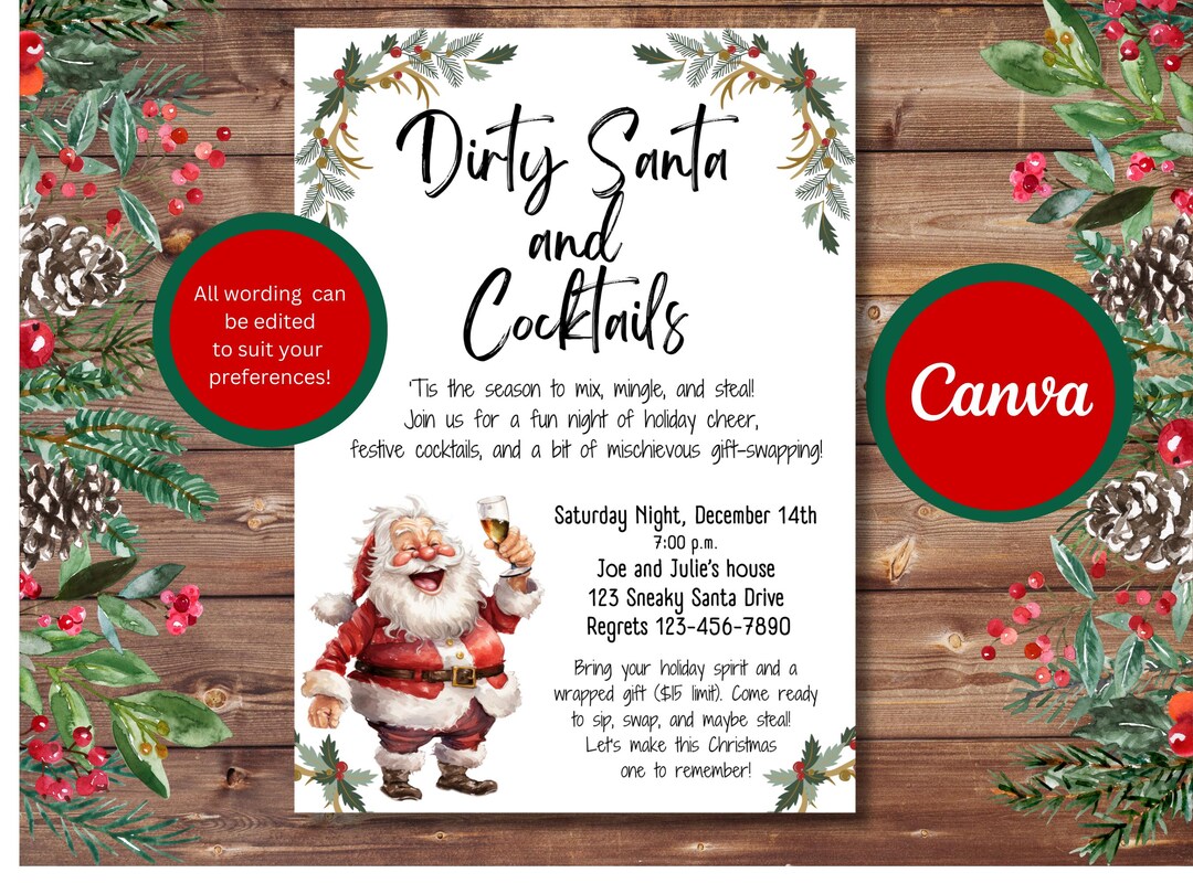 Editable Dirty Santa Christmas Party Invitation: Gift Swap (canva ...