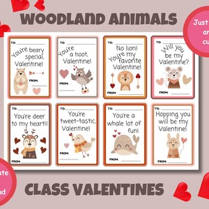 PRINTABLE Adorable WOODLAND Animals Valentines for Valentine Exchange ...