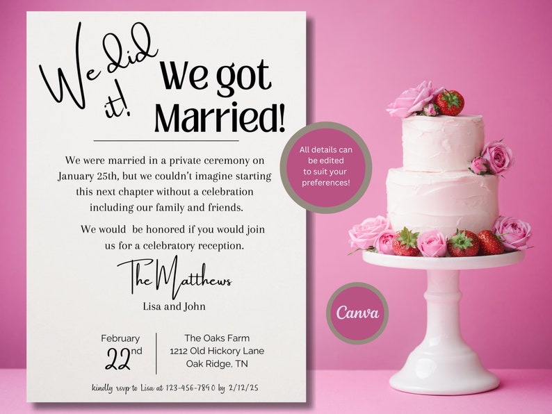 We Got Married Announcement: Printable Celebration Invitation (edit ...