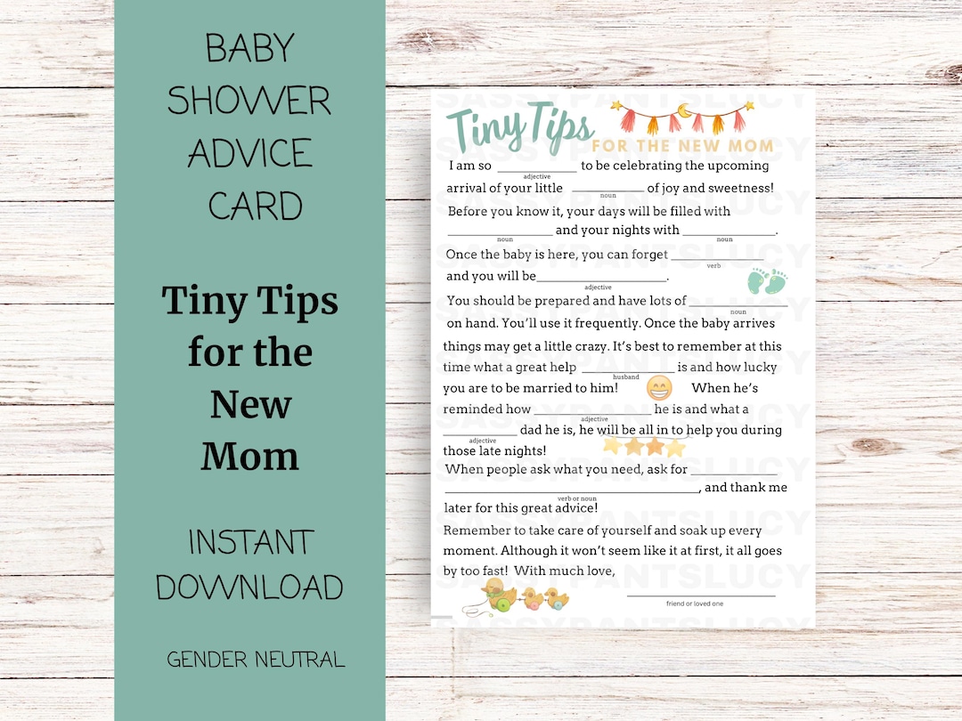 Cute Baby Shower Fill-in-the-blank Advice Card, Gender Neutral, Baby ...