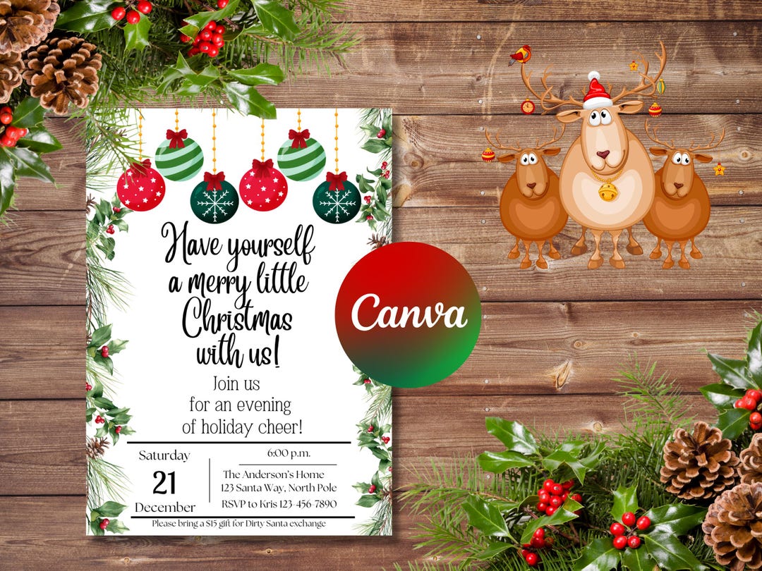 EDITABLE Merry Little Christmas Invite, Printable Download, Canva ...