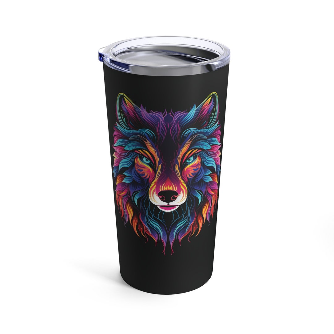 Colorful Male & Female Wolf Portrait Art Tumbler Wolf Spirit Colorful ...