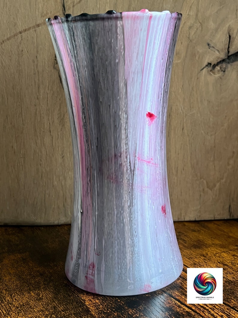 Hand Painted Fluid Art Vase | Black White Pink Glass Vase Decor ...
