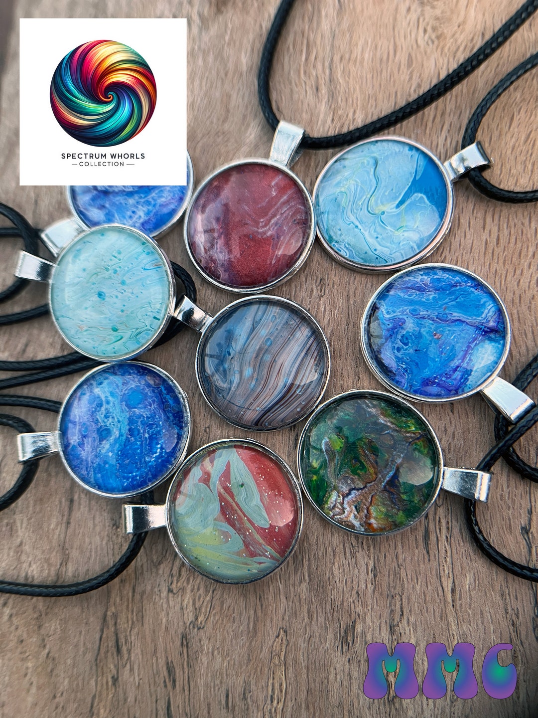 Spectrum Whorls Holiday Gift – Colorful Handmade 25mm Round Fluid Art ...