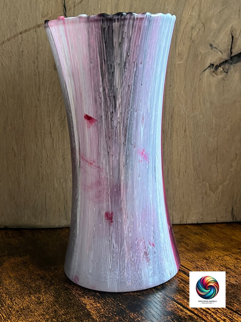 Hand Painted Fluid Art Vase | Black White Pink Glass Vase Decor ...