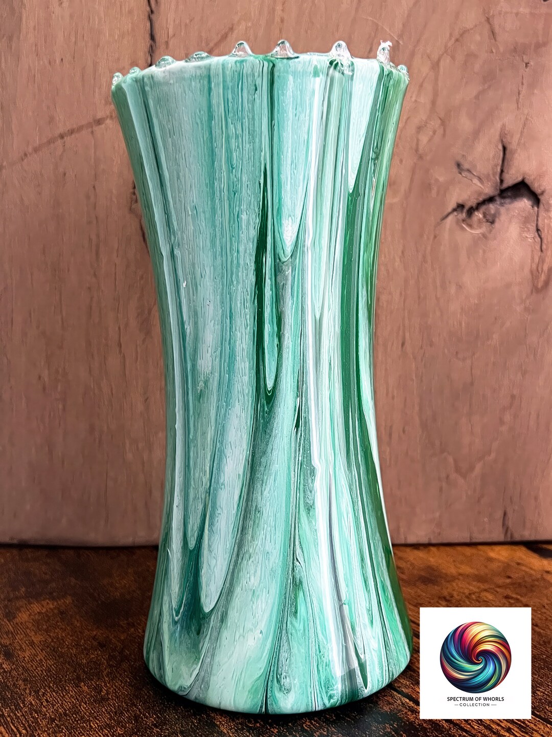 Hand Painted Fluid Art Vase | Green Glass Vase Decor | Emerald Abstract ...