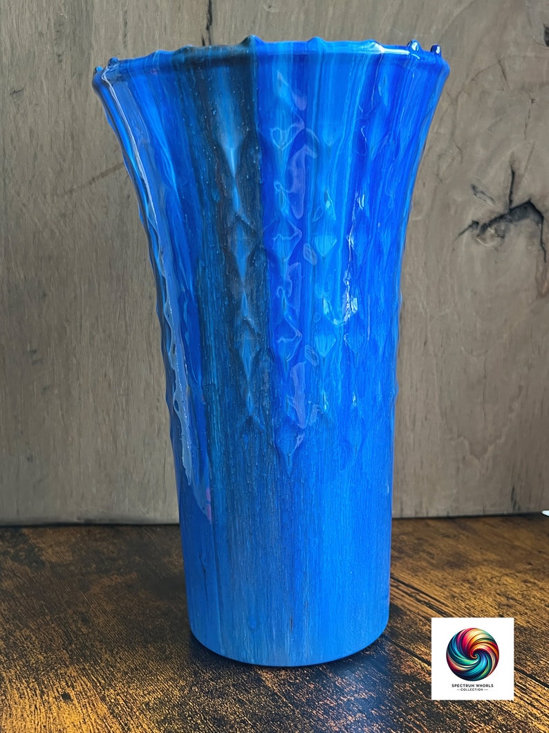 Hand Painted Fluid Art Vase | Blue Glass Vase Decor | Ocean Inspired ...