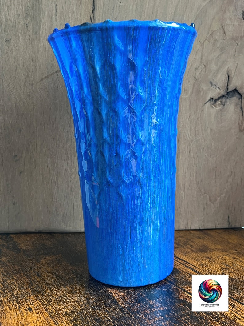 Hand Painted Fluid Art Vase | Blue Glass Vase Decor | Ocean Inspired ...