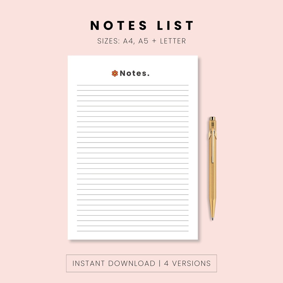 Printable Notes Instant Download Writing Paper Digital - Etsy