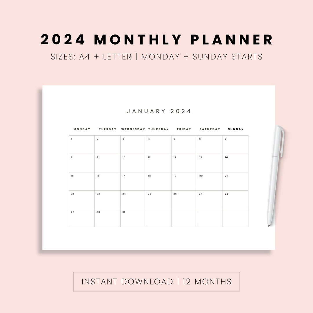 2024 Calendars Jan Dec Fill in Calendar 2024 Monthly Planner Digital ...