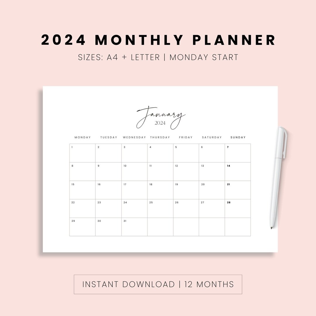 2024 Calendars Jan Dec Fill in Calendar 2024 Monthly Planner Digital ...
