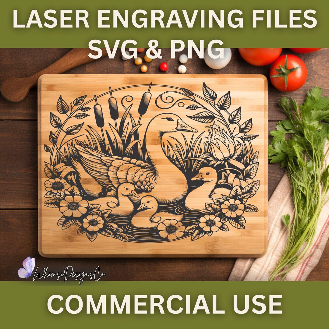 Rustic Goose & Goslings Laser Engraving Design | Farmhouse Pond Scene ...
