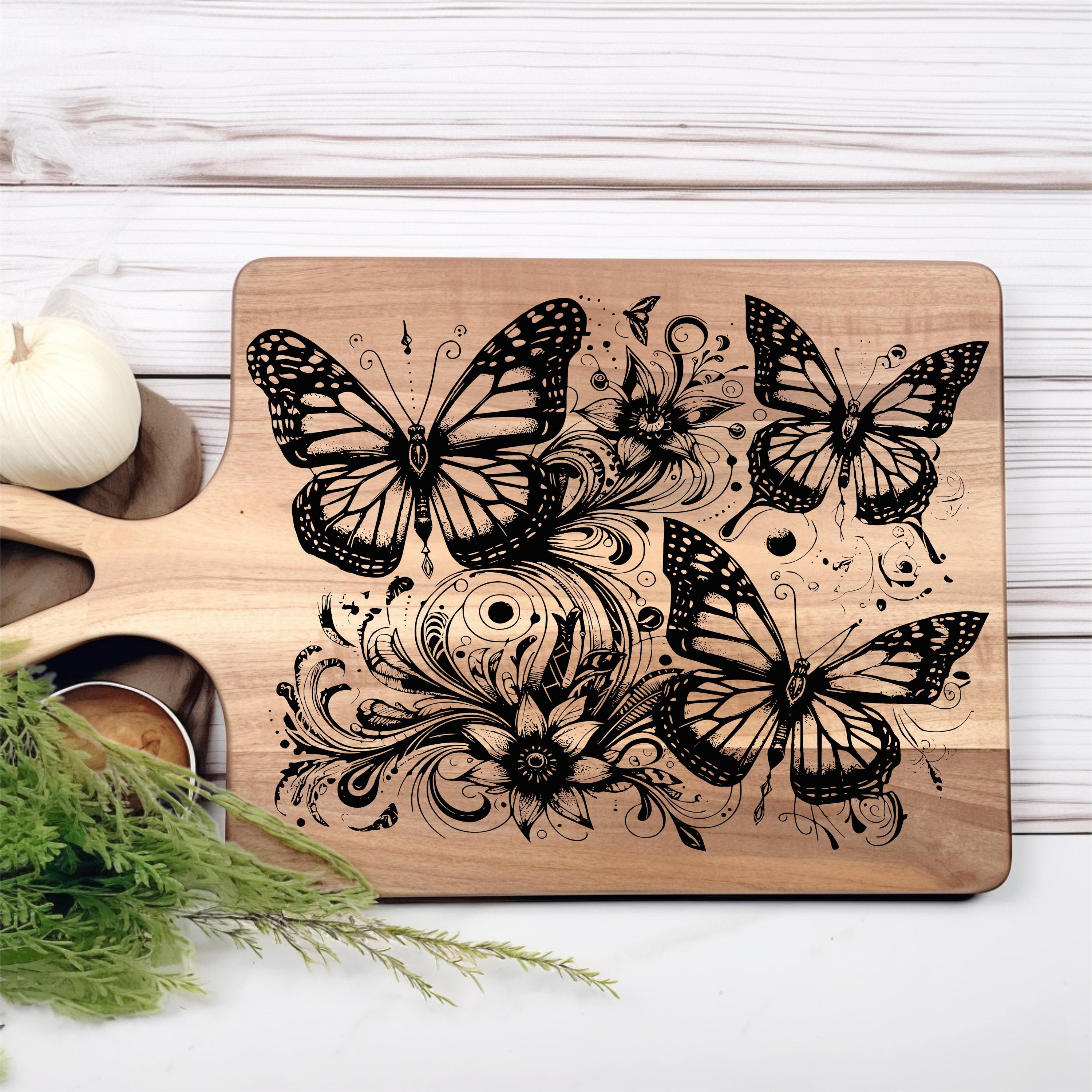 Elegant Monarch Butterfly Line Art | Laser Engrave SVG for Cutting ...