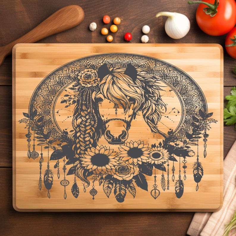 Boho Horse Laser Engraving Design | Sunflower Mandala SVG and PNG for ...
