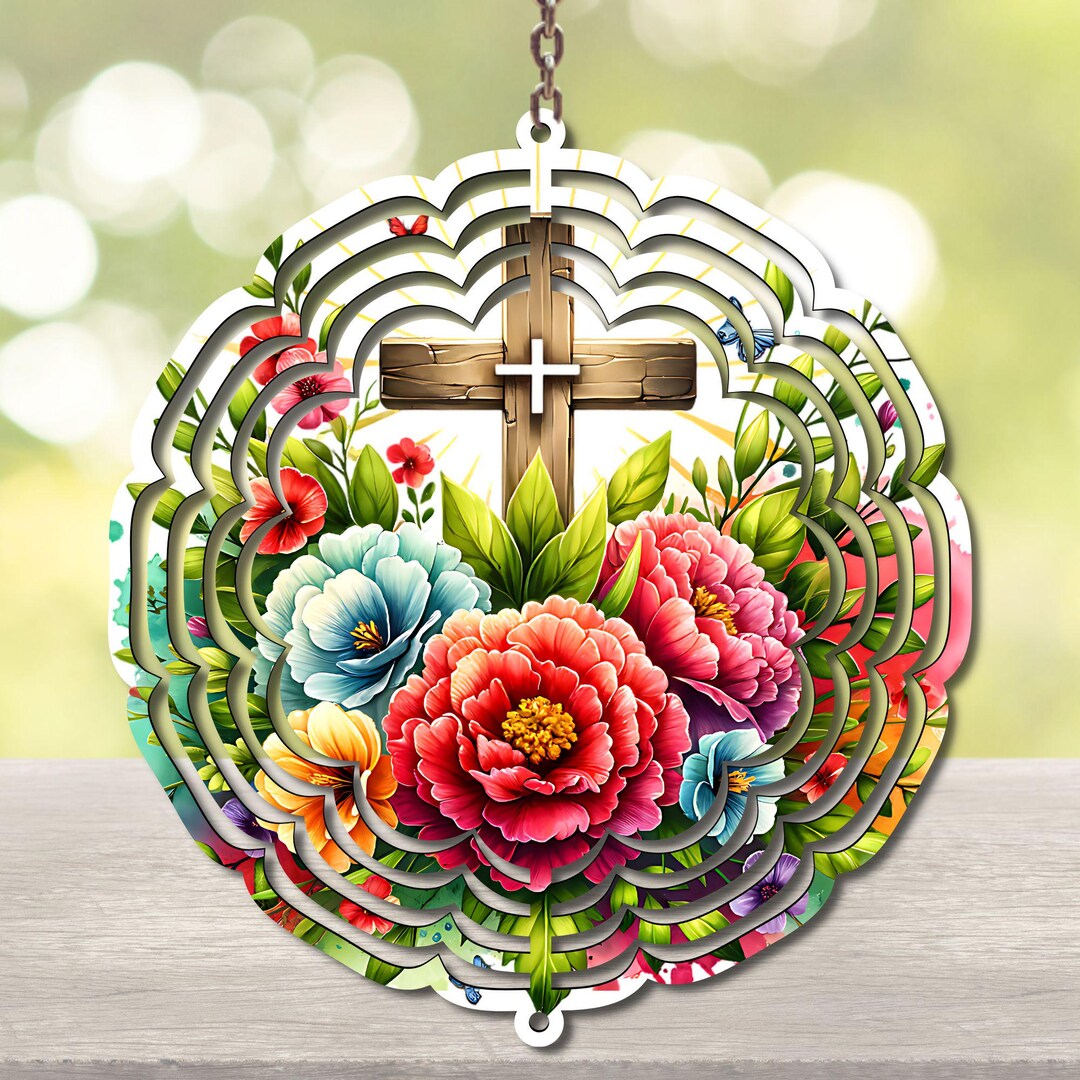 Christian Wind Spinner PNG, Floral Cross Windspinner Digital Download ...
