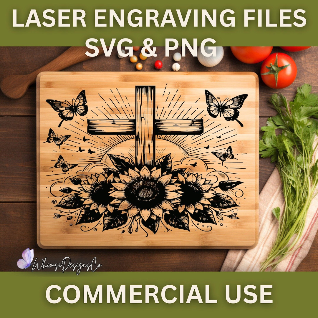 Sunflower Cross Laser Engraving Design | Faith & Butterfly SVG / PNG ...