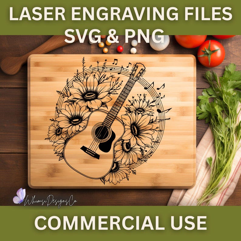 Acoustic Guitar Laser Engrave File, Floral Music Notes Design, Cutting ...