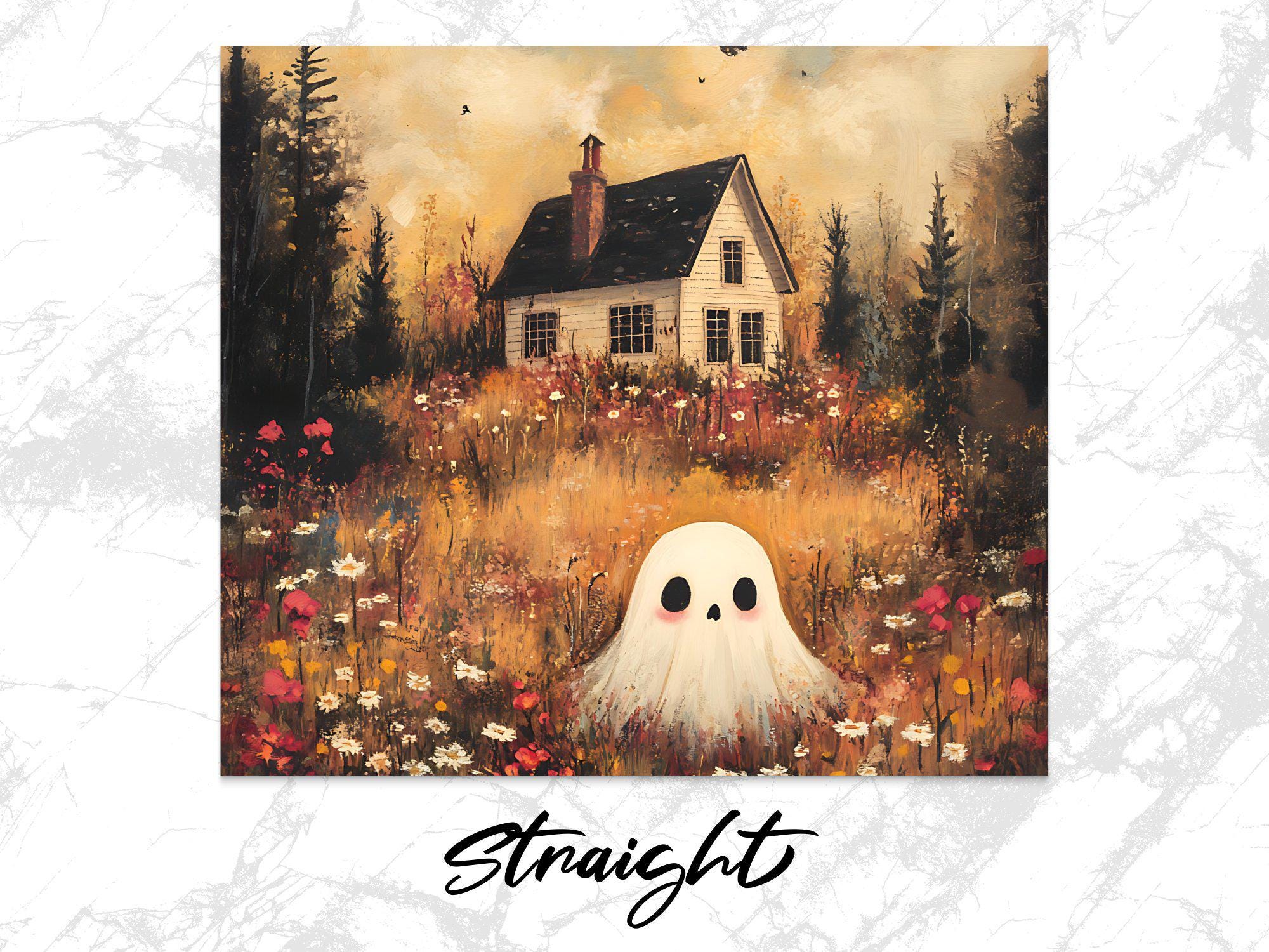 Cozy Ghost House Scenery PNG, 20oz Skinny Tumbler Wrap Digital Download ...