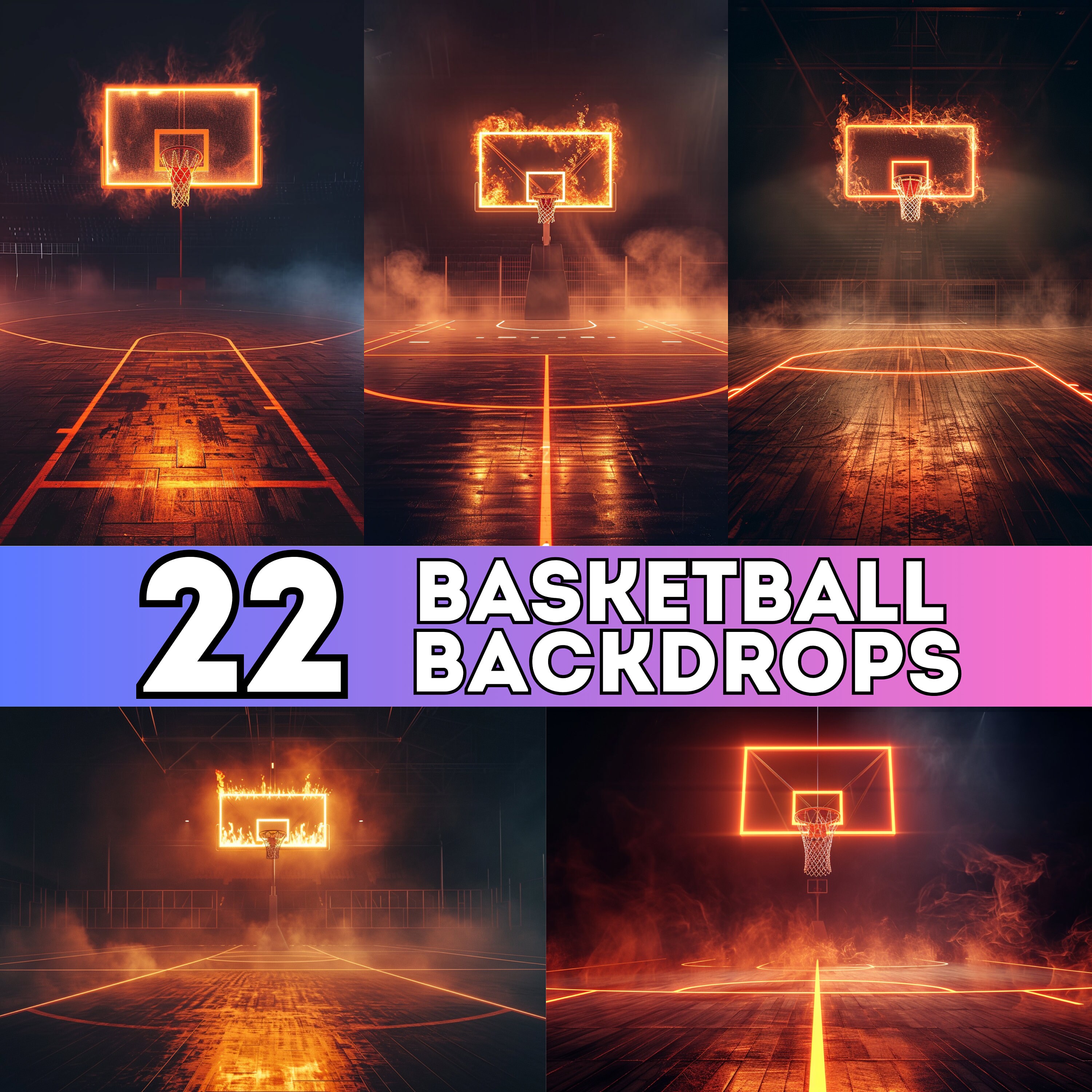 Basketball Smoke Fire Sport Bundle Digital Backdrop, Photoshop ...