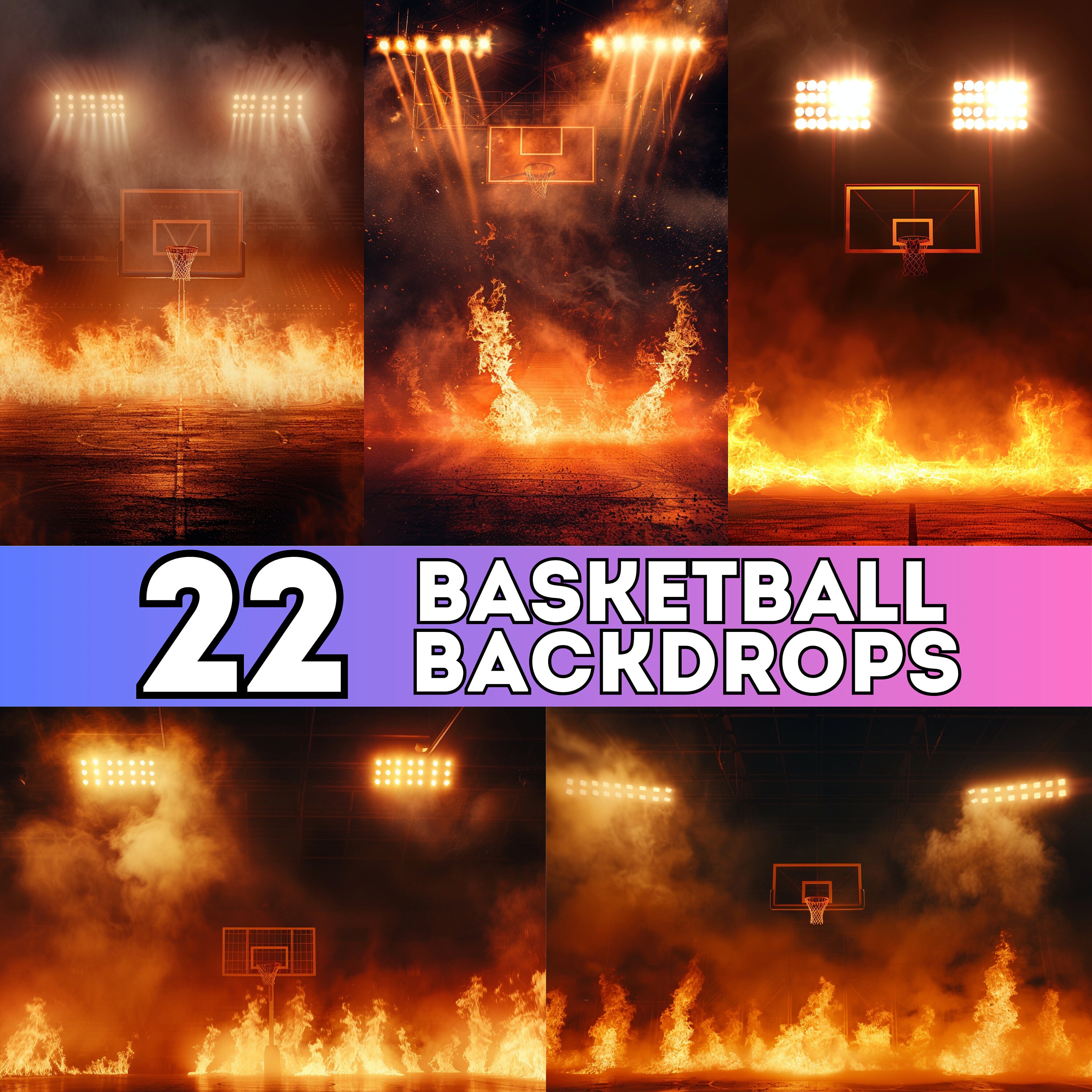 Basketball Smoke Fire Sport Bundle Digital Backdrop, Photoshop ...