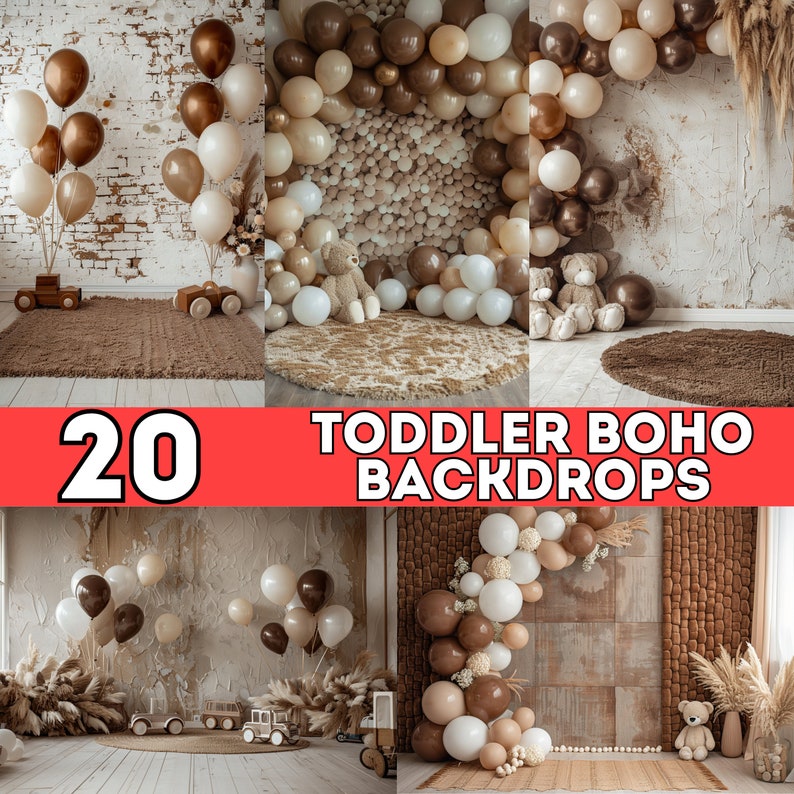 Toddler Kids Boho Bundle Digital Backdrop Boy Cake Smash Digital ...