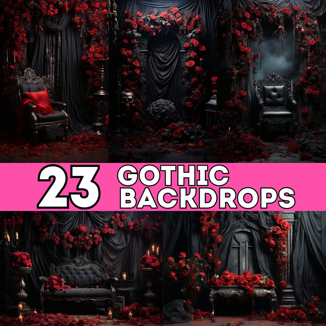 Gothic Floral Red Roses Dark Halloween Vampire Digital Backdrop ...