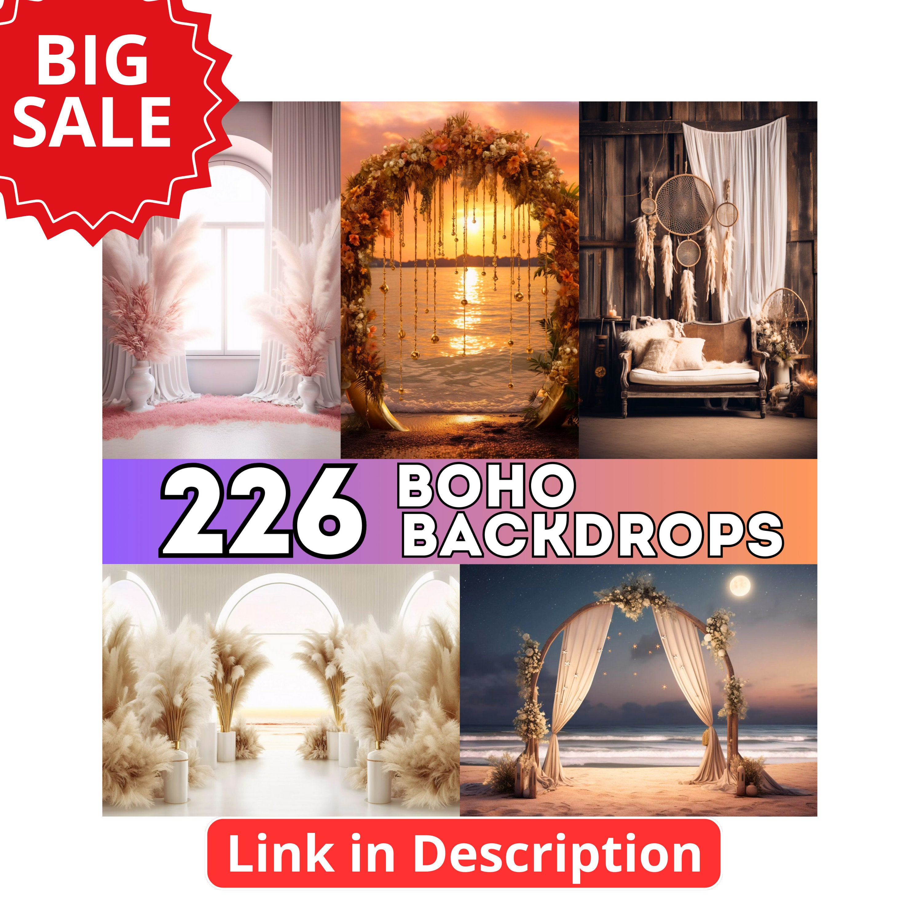 Boho Pink Digital Backdrop Maternity Wedding, Photography Background ...