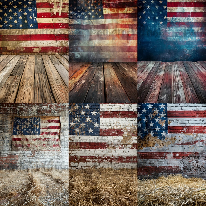 Patriotic Independence Day USA Flag Rustic 4th of July Digital Backdrop ...