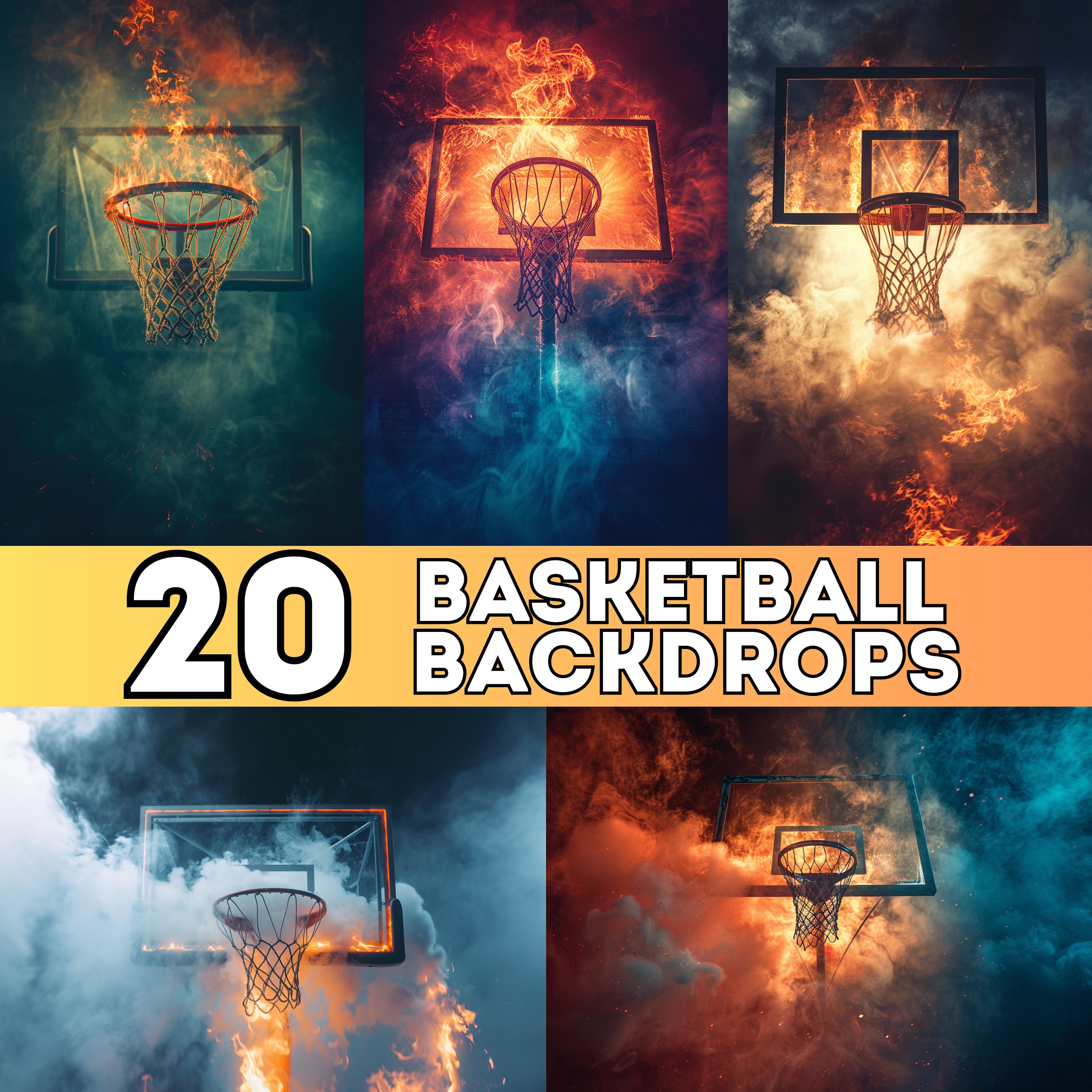 Basketball Smoke Fire Sport Bundle Digital Backdrop, Photoshop ...