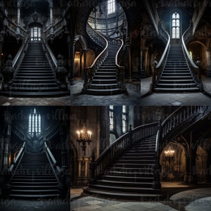 Gothic Staircase Castle Dark Halloween Vampire Digital Backdrop ...