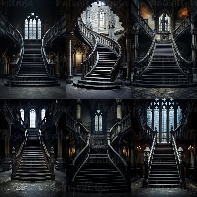 Gothic Staircase Castle Dark Halloween Vampire Digital Backdrop ...