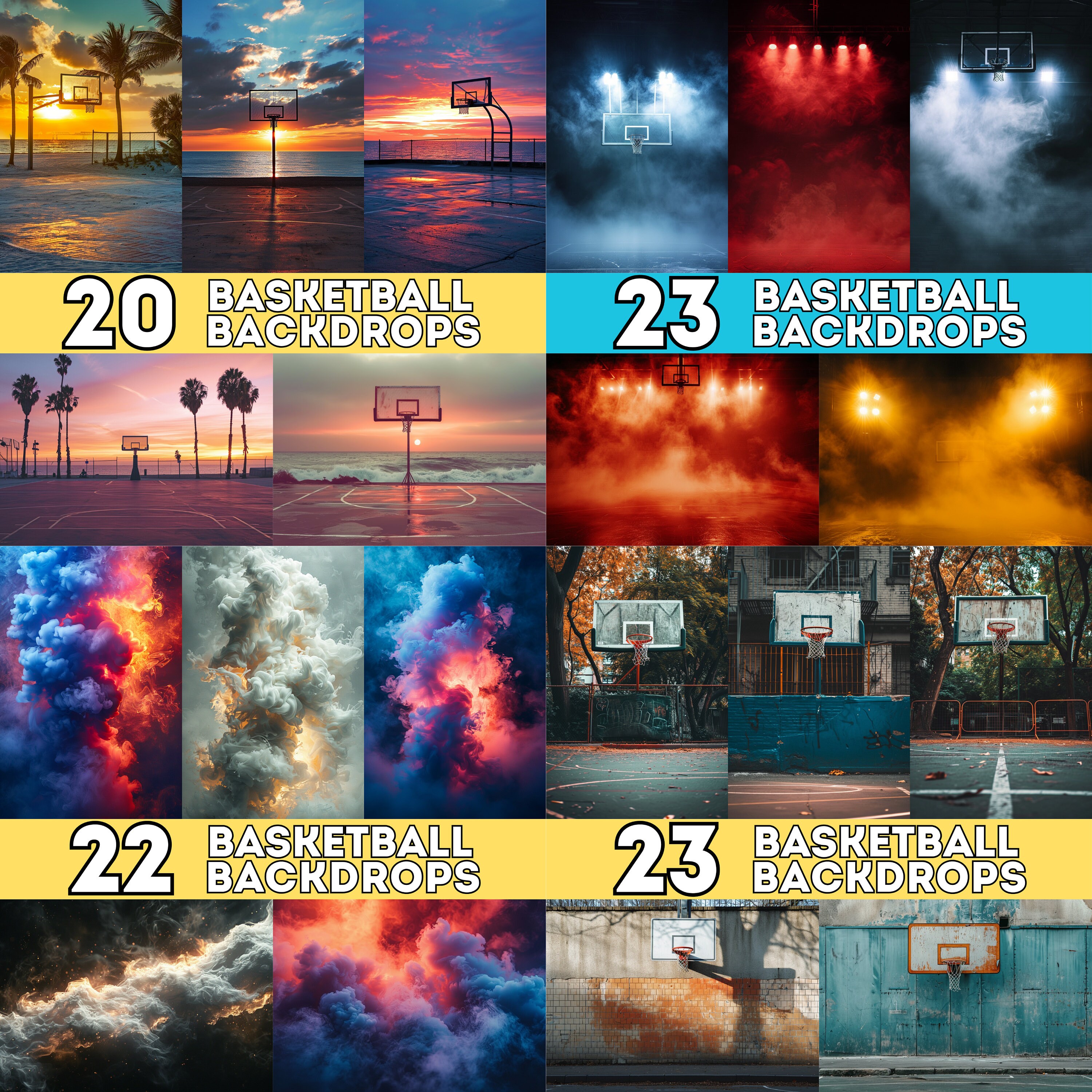 Basketball Smoke Fire Sport Bundle Digital Backdrop, Photoshop ...