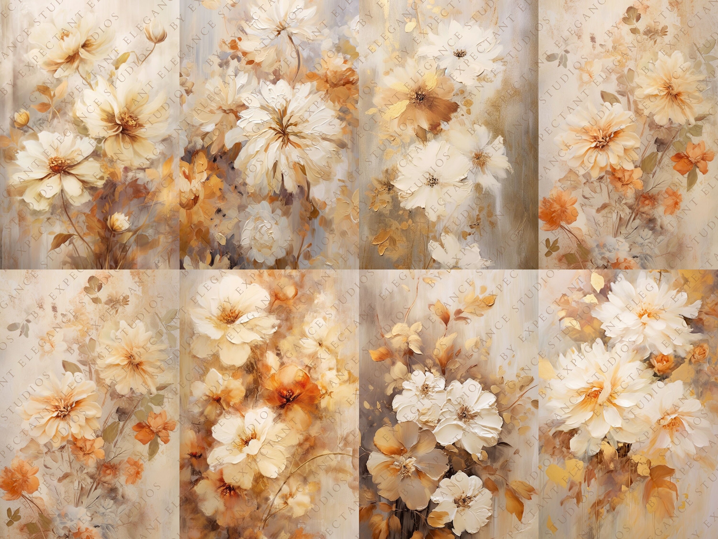 Floral Wall Oil Texture Overlay Paper Flower Skinny Canvas - Etsy