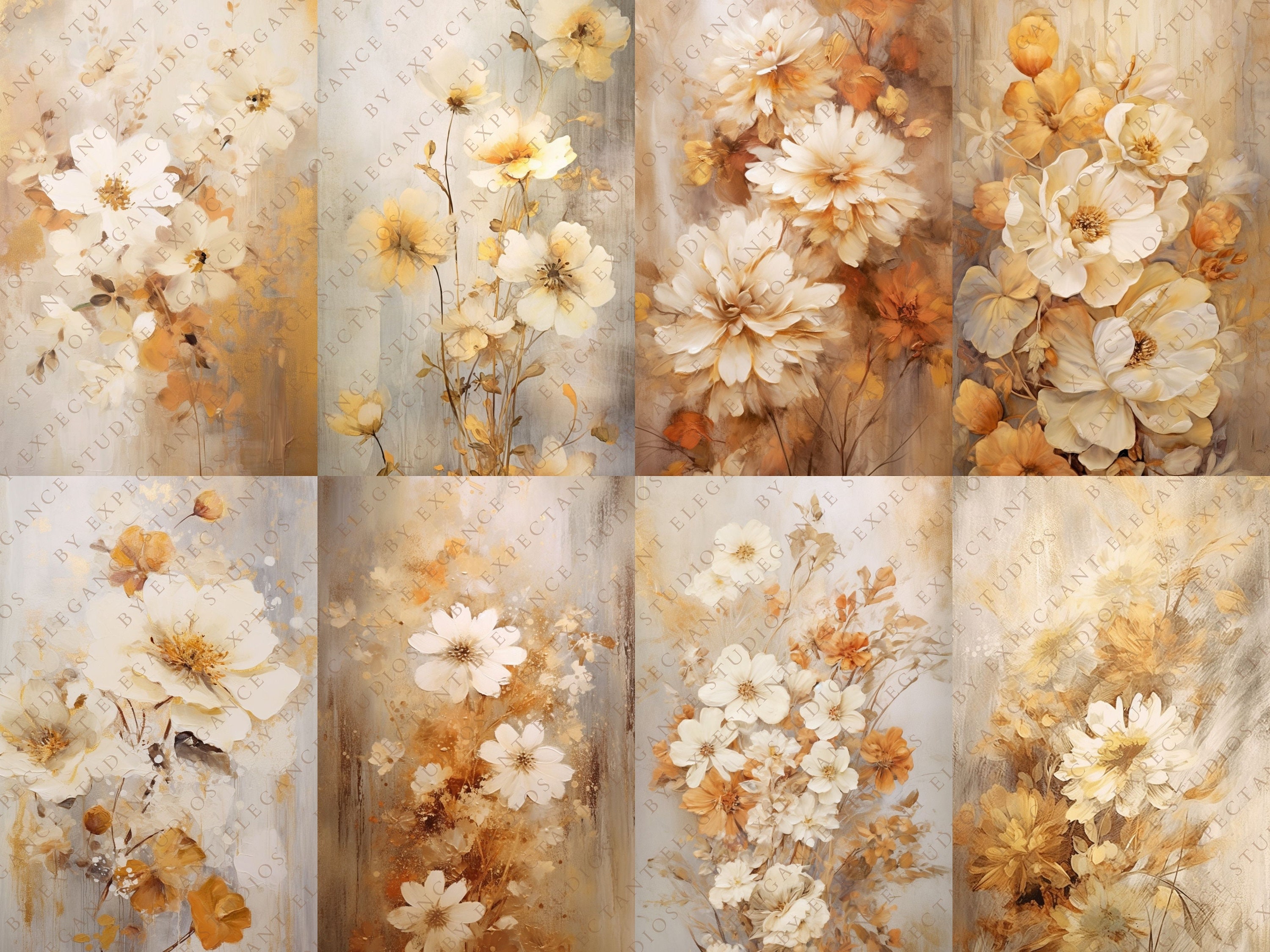 Floral Wall Oil Texture Overlay Paper Flower Skinny Canvas - Etsy