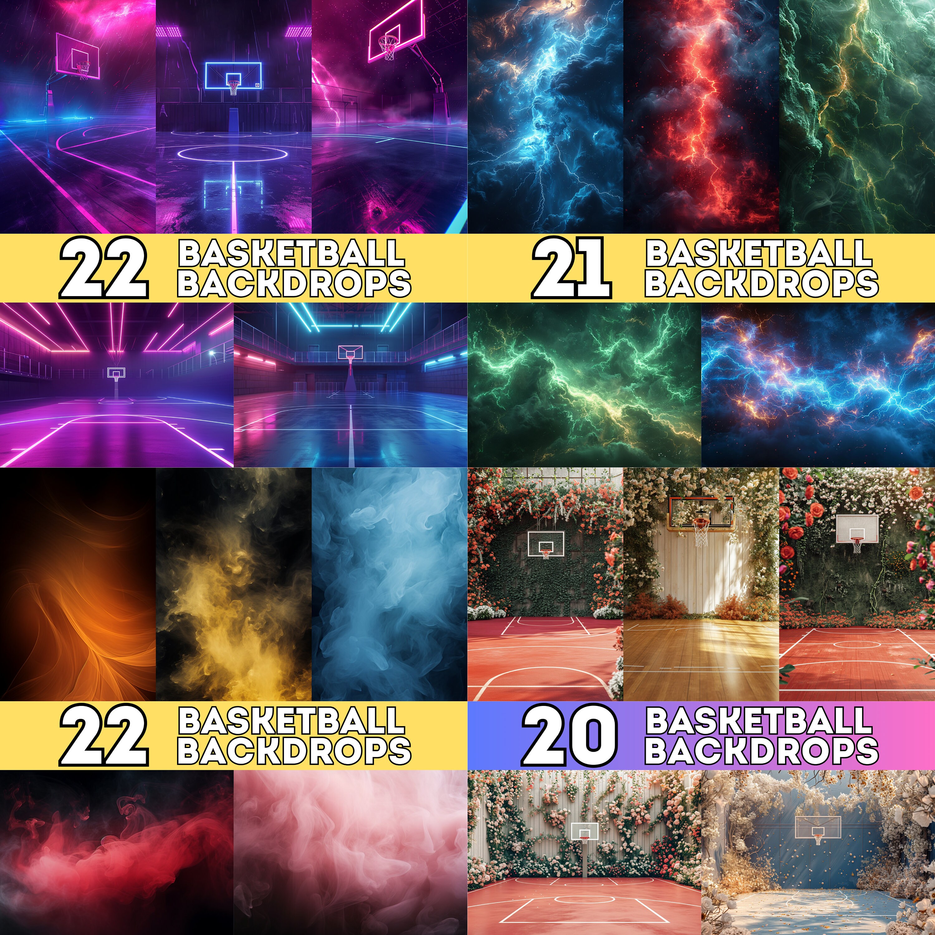 Basketball Smoke Fire Sport Bundle Digital Backdrop, Photoshop ...