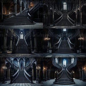 Gothic Staircase Castle Dark Halloween Vampire Digital Backdrop ...