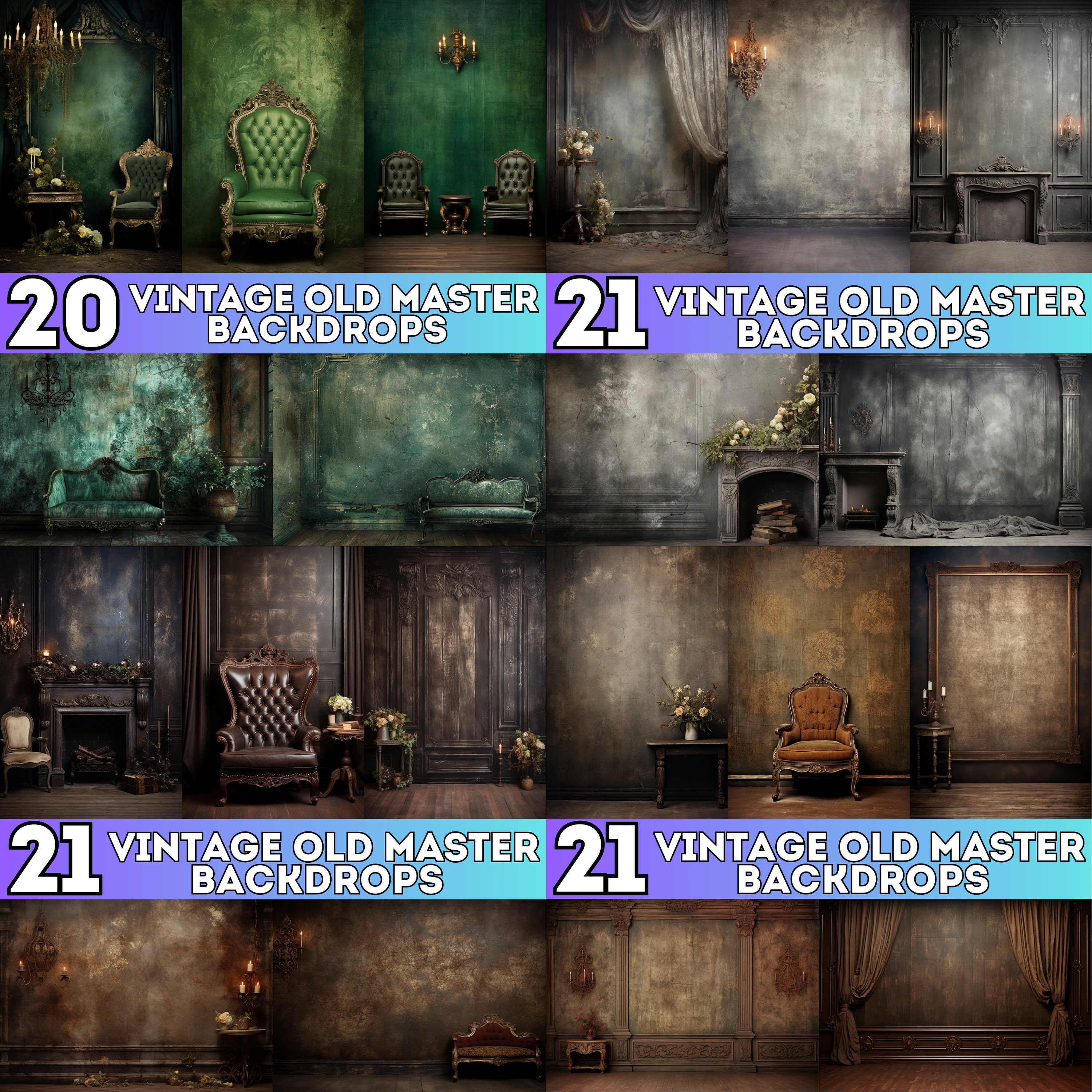 Vintage Old Master Bundle Digital Backdrop Maternity, Photoshop ...