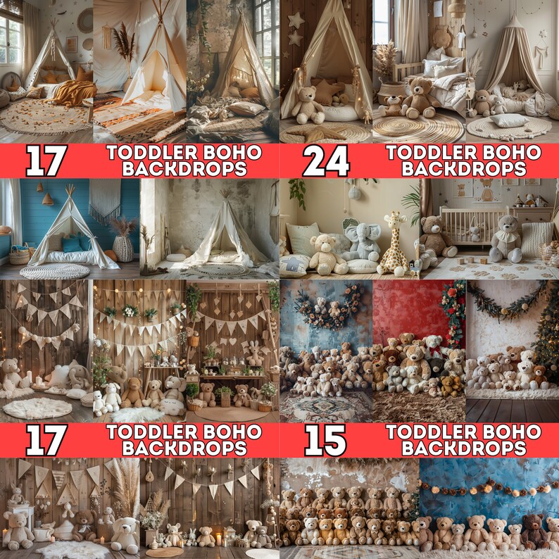 Toddler Kids Boho Bundle Digital Backdrop Boy Cake Smash Digital ...