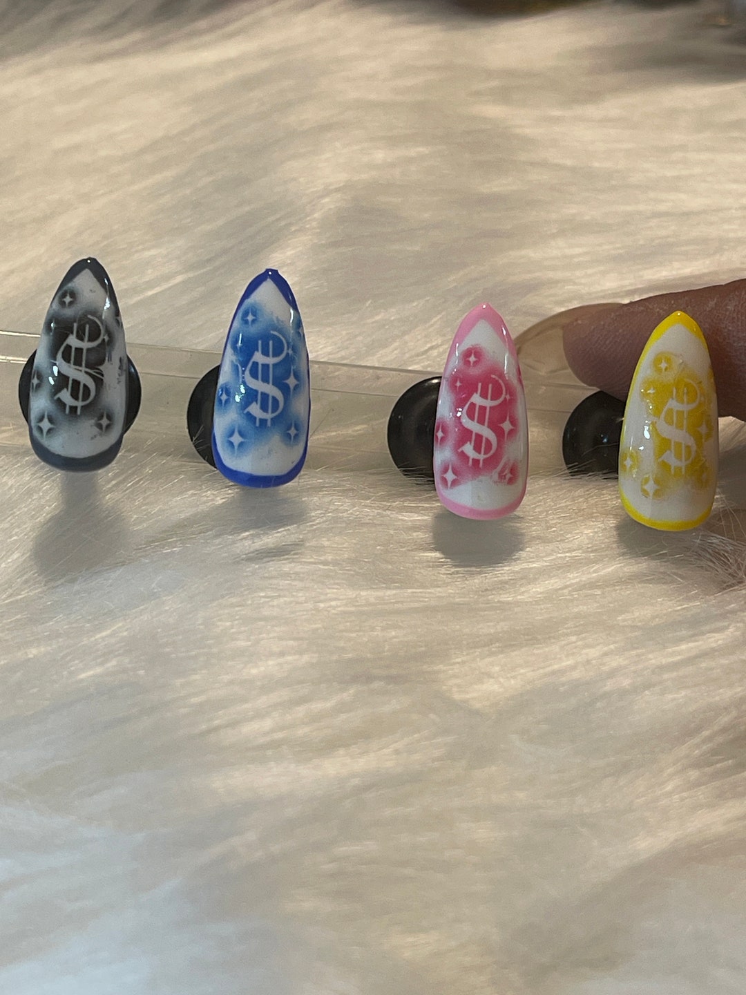 Dollar Sign on White Polish Med Stiletto Press on Nails | Glue on Nails ...