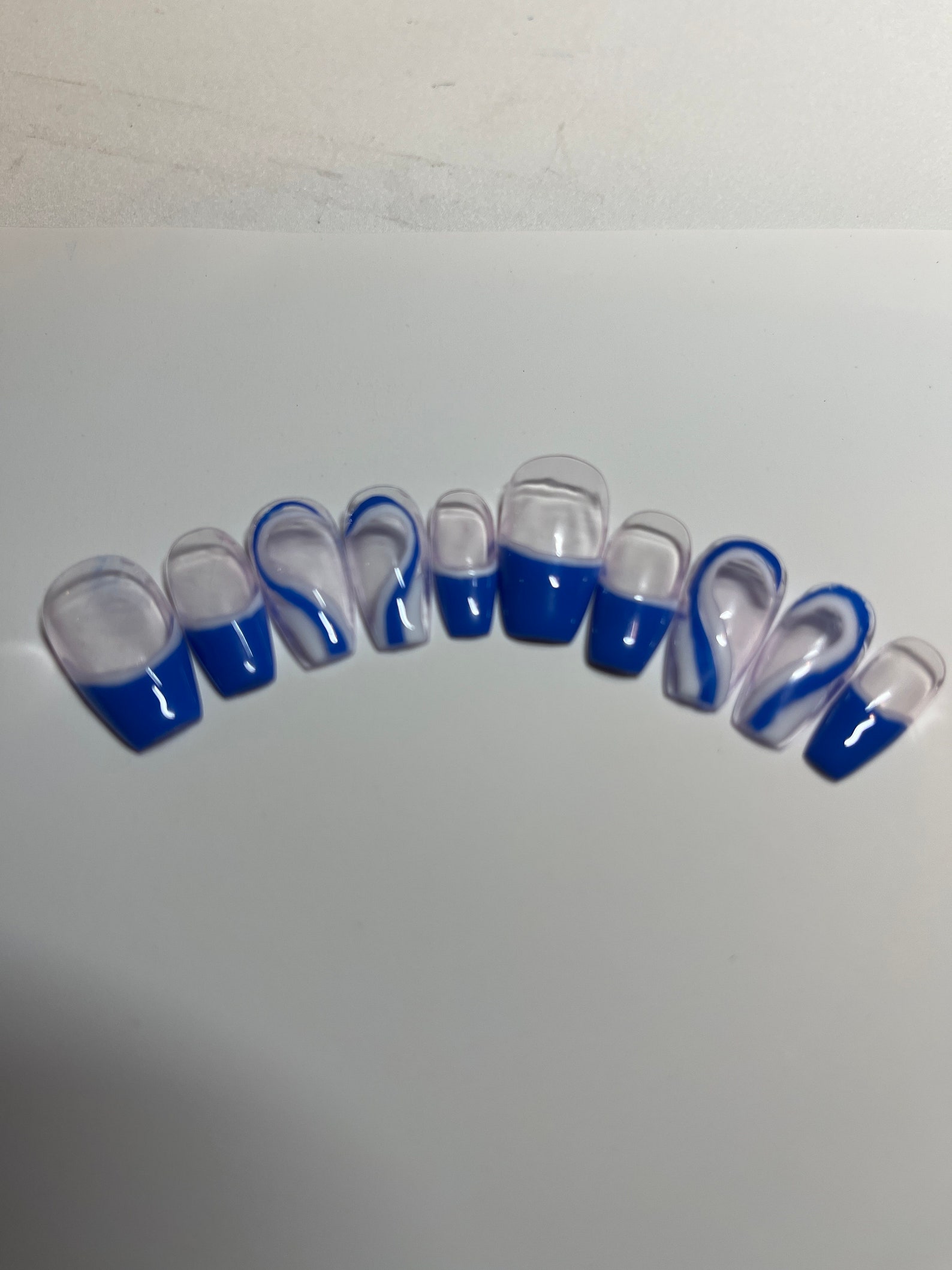 Dark Blue Short Coffin Press on Nails Glue on Nails Short - Etsy